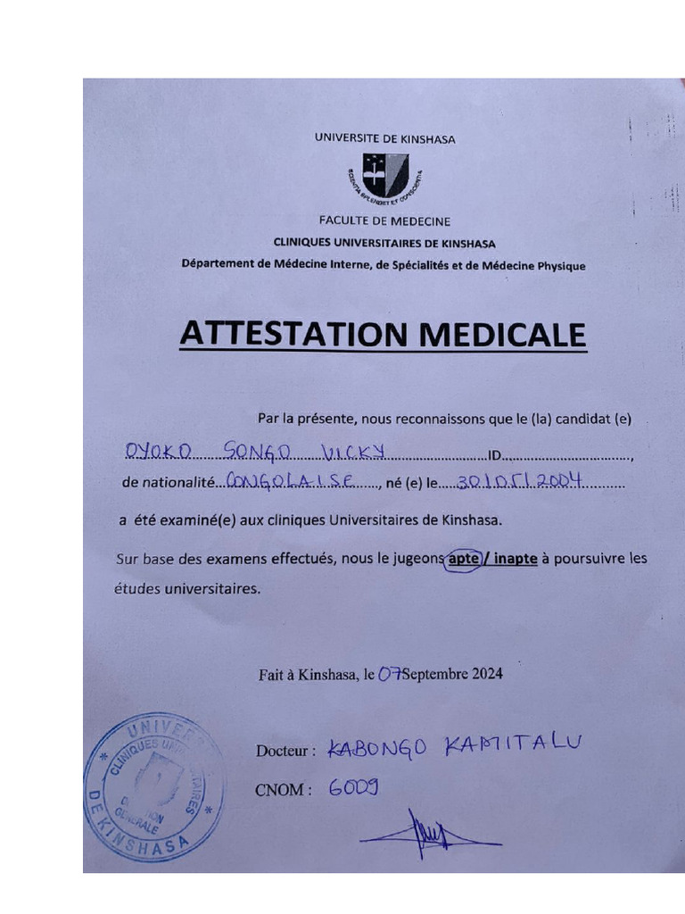 Attestation Médicale | PDF
