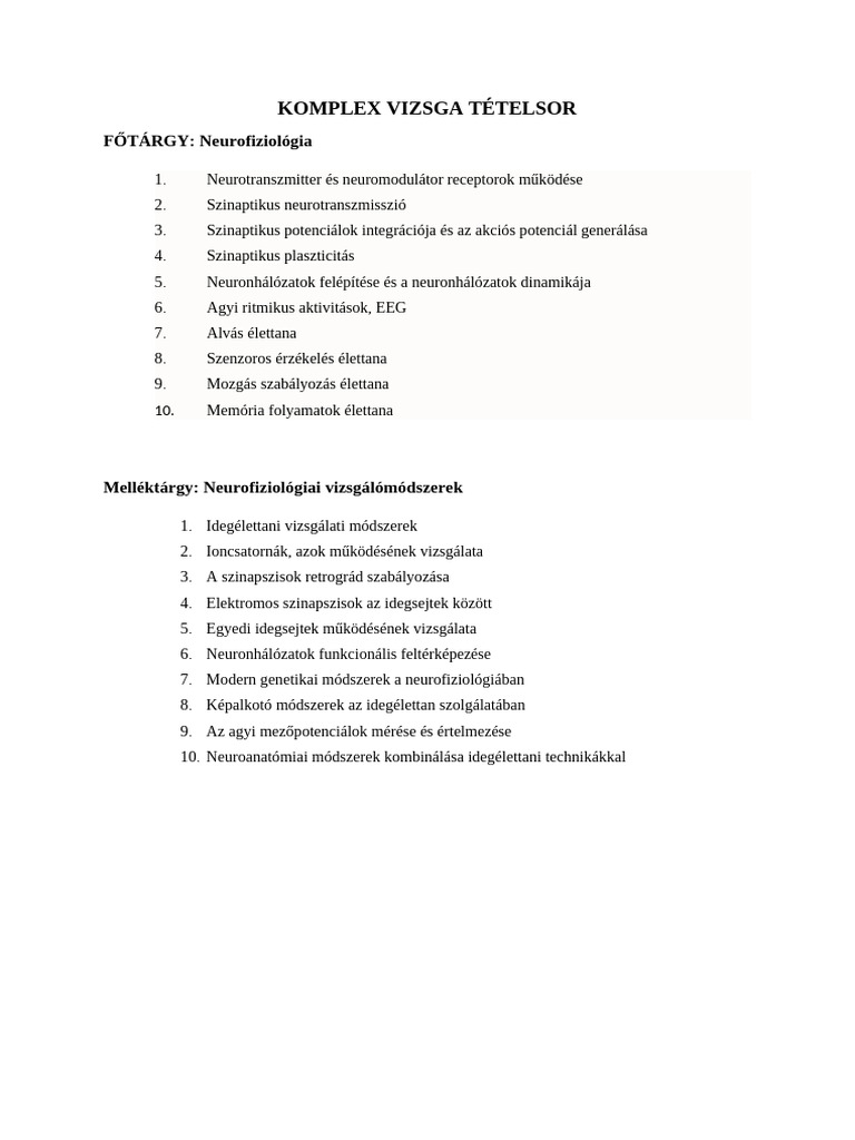 6.3-KOMPLEX-VIZSGA-TETELSOR_neurofiziologia | PDF