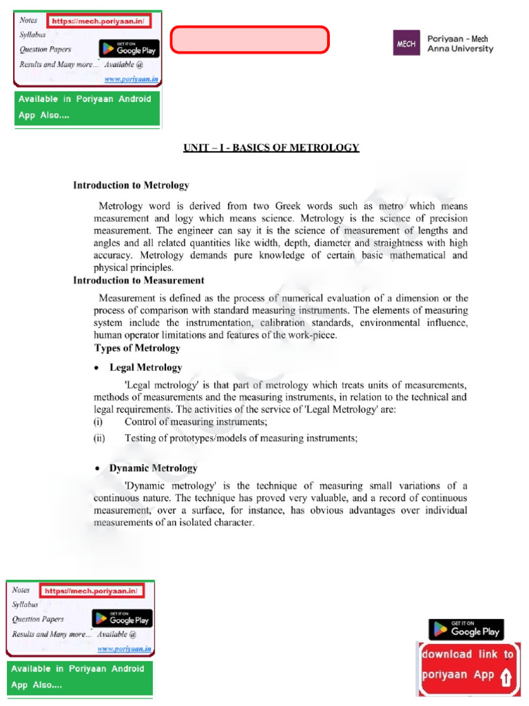 ME3592 Metrology and Measurements Reg 2021 Notes 2 | PDF