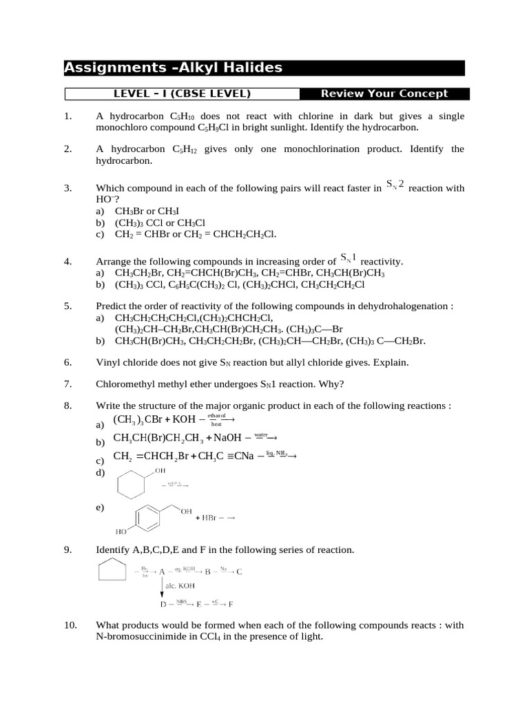 Assignments Alkyl Halides | PDF