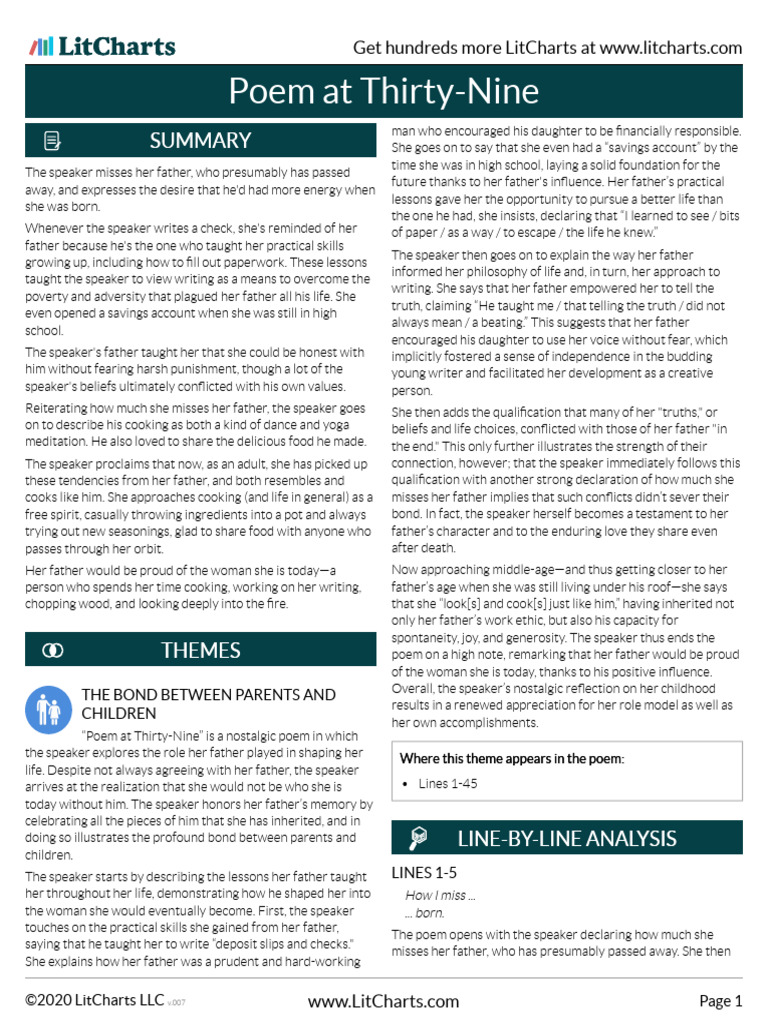 LitCharts Poem at Thirty Nine | PDF | Poetry | Poetry