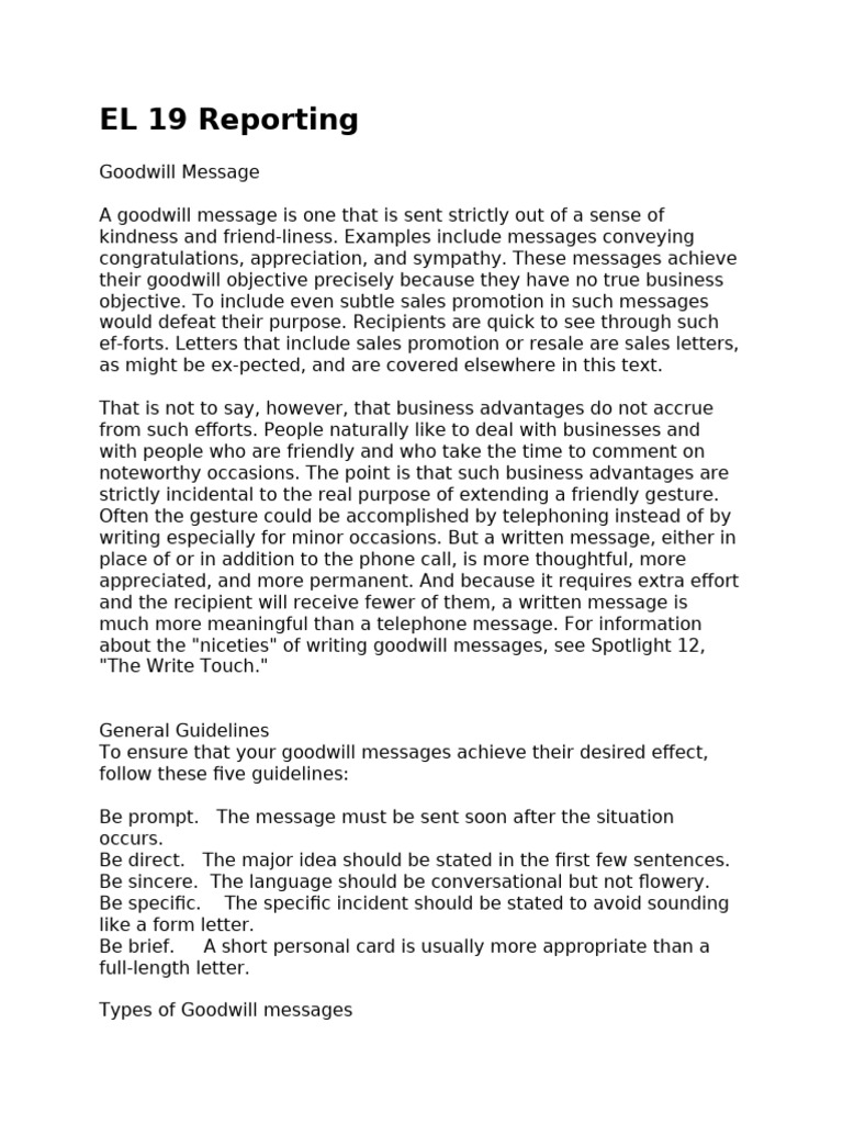 Goodwill Messages | PDF