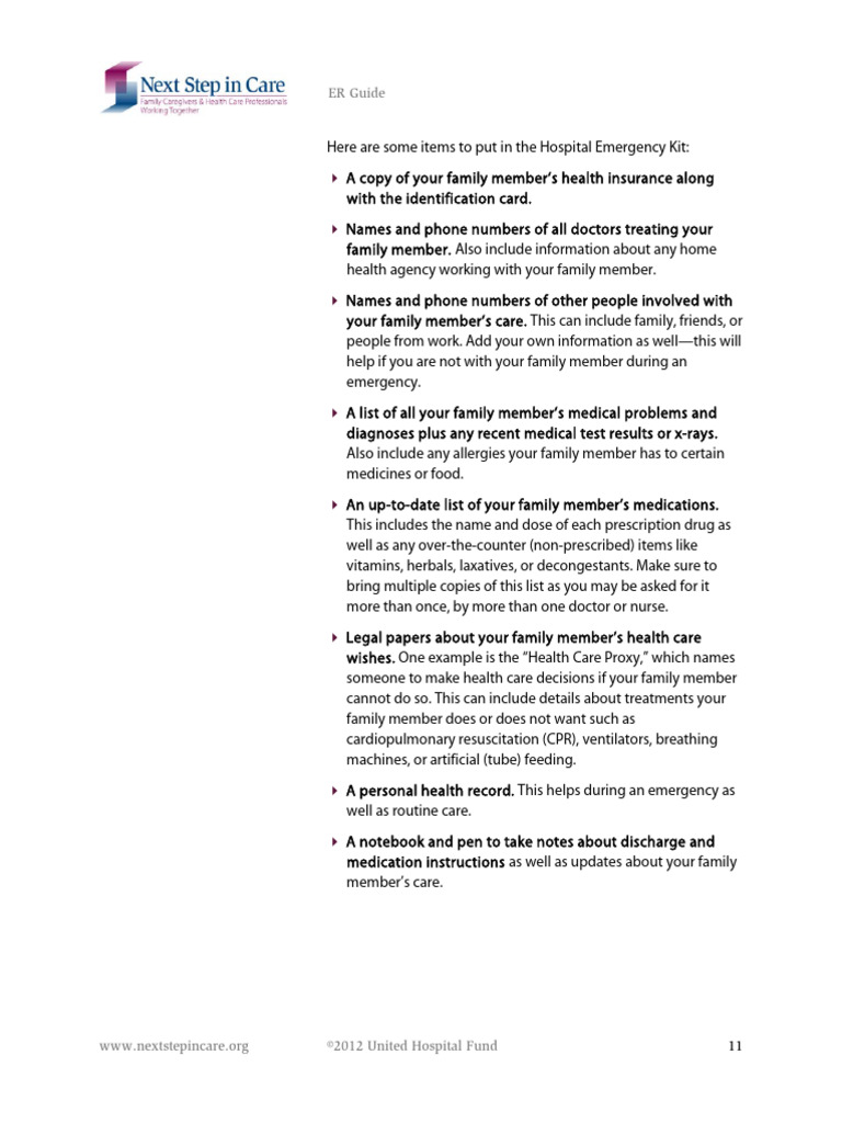 Next Step in Care ER Kit | PDF