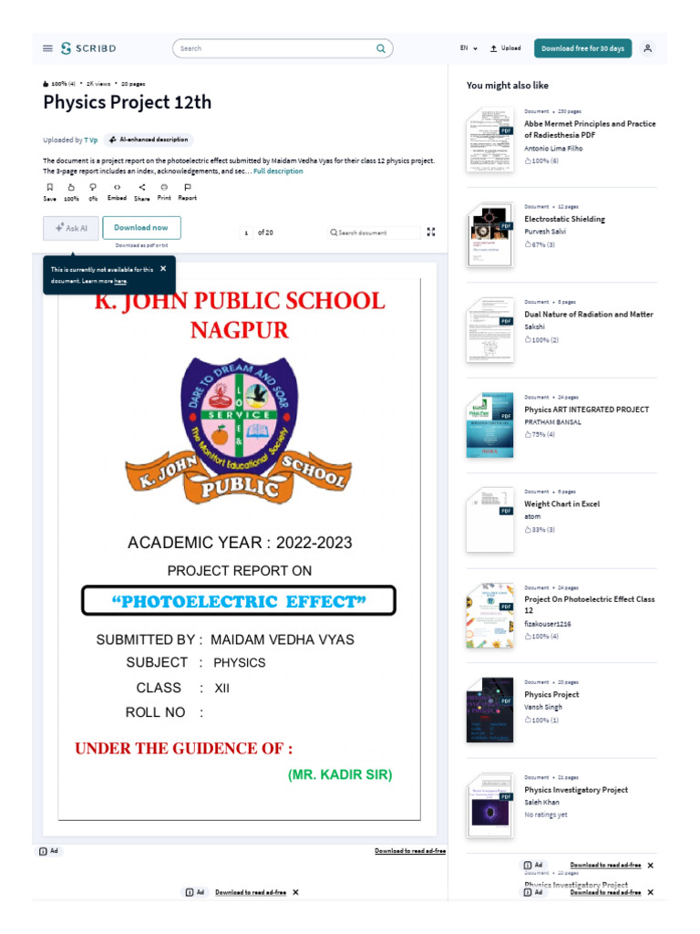 Phy Project | PDF | Photoelectric Effect | Photon