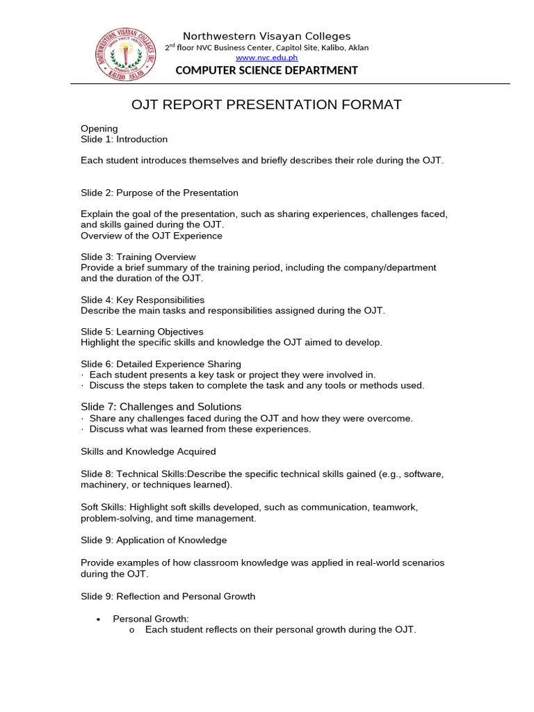Ojt Report Presentation Format | PDF