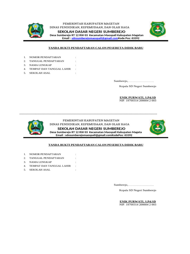 Tanda Bukti Pendaftaran | PDF