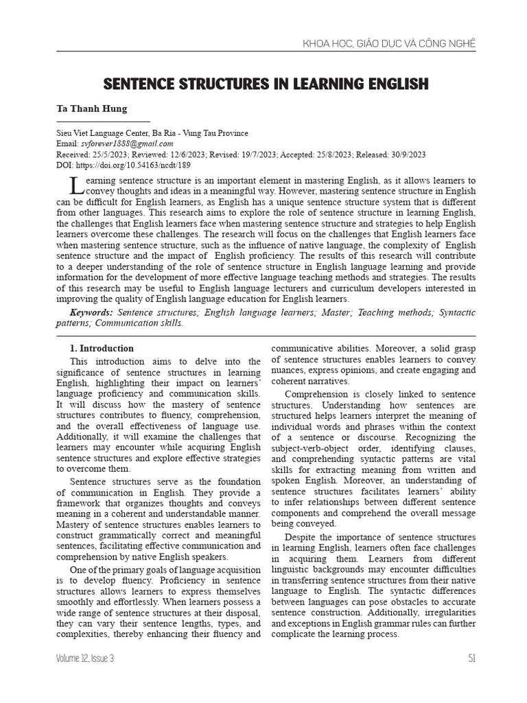 Benefits of Mastering Structure in English Sentence - Ta Thanh Hung | PDF