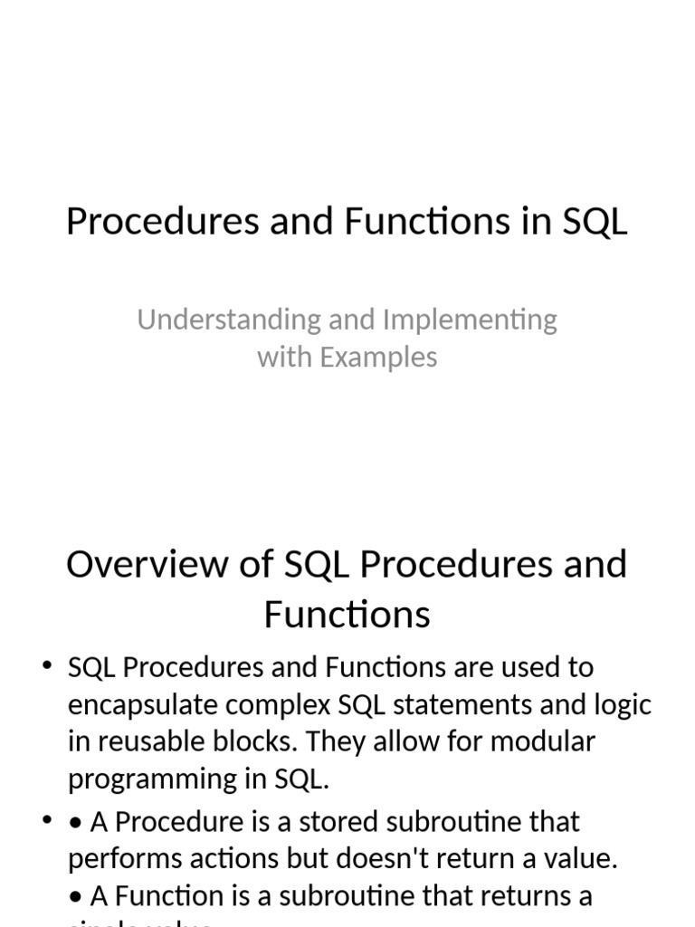 SQL Procedures and Functions | PDF
