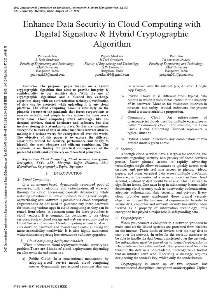 Enhance Data Security in Cloud Computing With Digital Signature Amp Hybrid Cryptographic ...