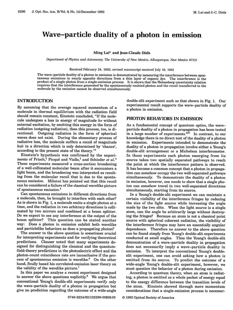 Wave Particle Duality of A Photon in Emission | PDF
