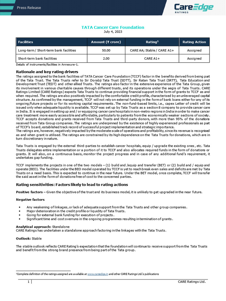 TATA Cancer Care Foundation | PDF | Government Budget Balance | Social ...