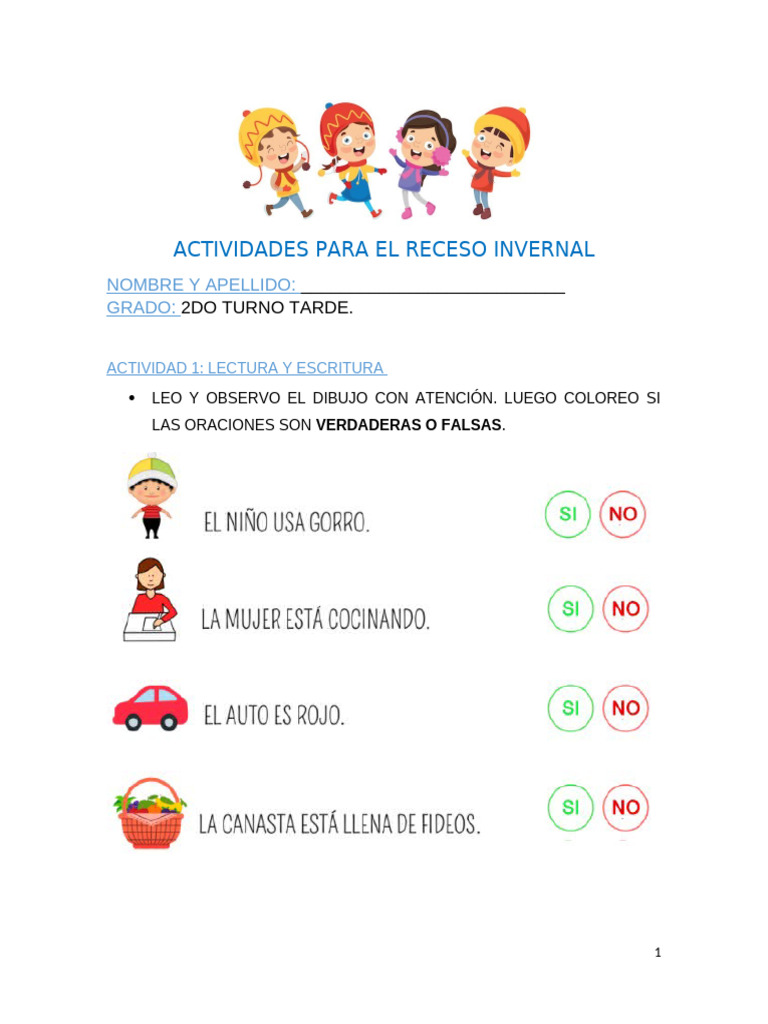 Actividades para El Receso Invernal para Bruno B | PDF