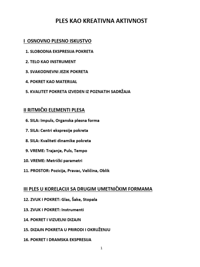 PLES KAO KREATIVNA AKTIVNOST 1. Deo | PDF