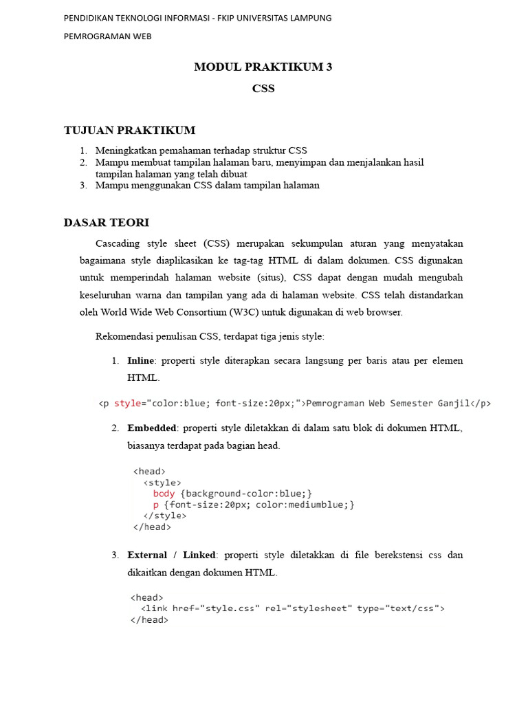 MODUL PRAKTIKUM Web PTI UNILA #3.docx (1) | PDF
