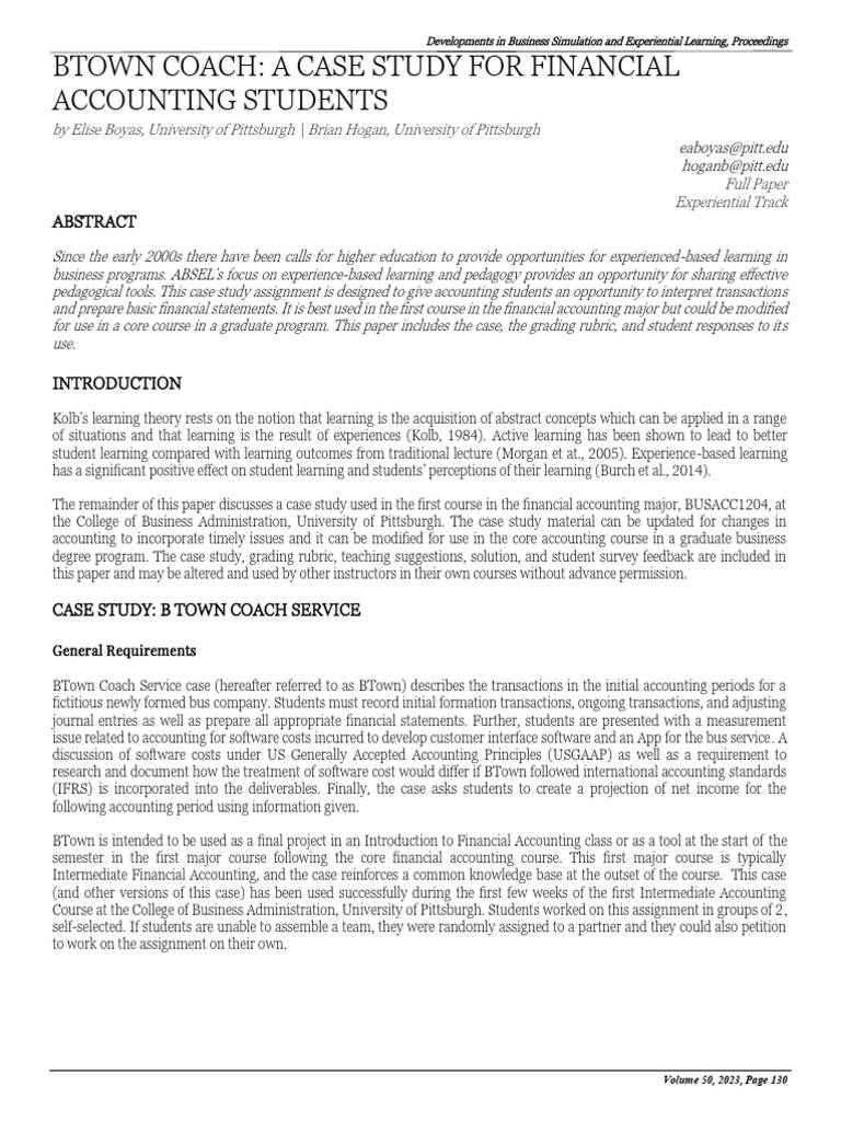 Btown Coach: A Case Study For Financial Accounting Students | PDF