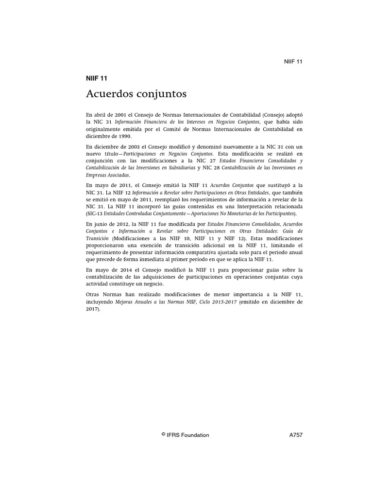 NIIF 11 Acuerdos Conjuntos | PDF
