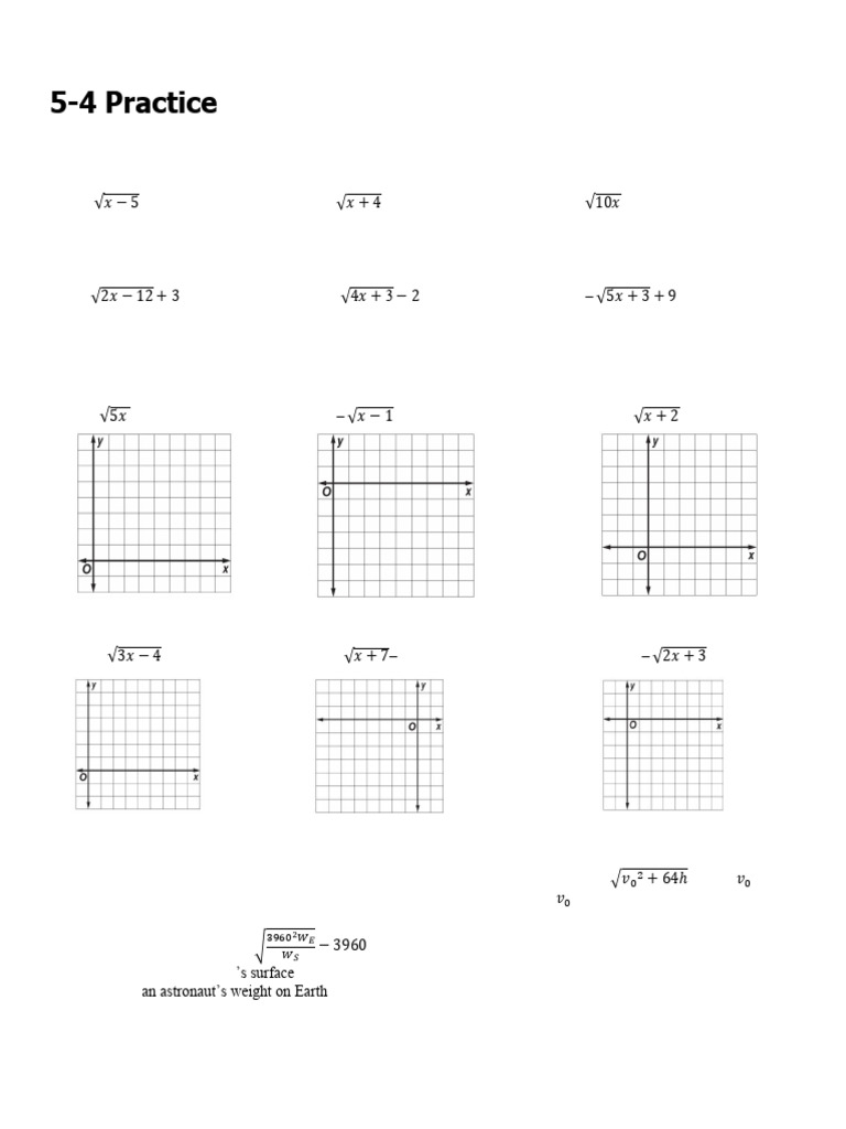 5-4 Practice: Graphing Square Root Functions | PDF