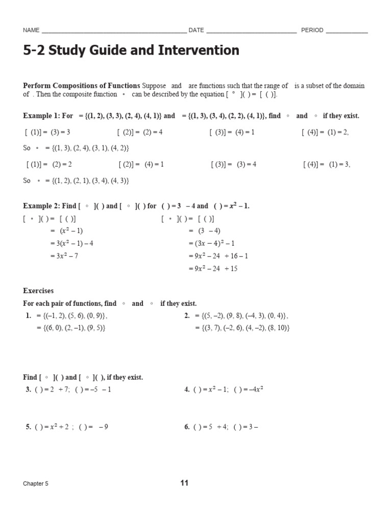5-2 Study Guide and Intervention: Composition of Functions | PDF