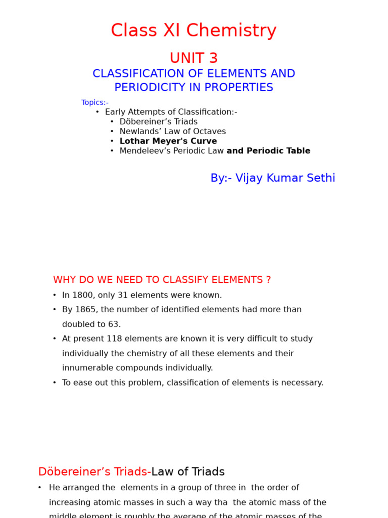 Class 11 Chapter 3 Classification of Elements | PDF Class 11 Chapter 3 Classification of Elements | PDF