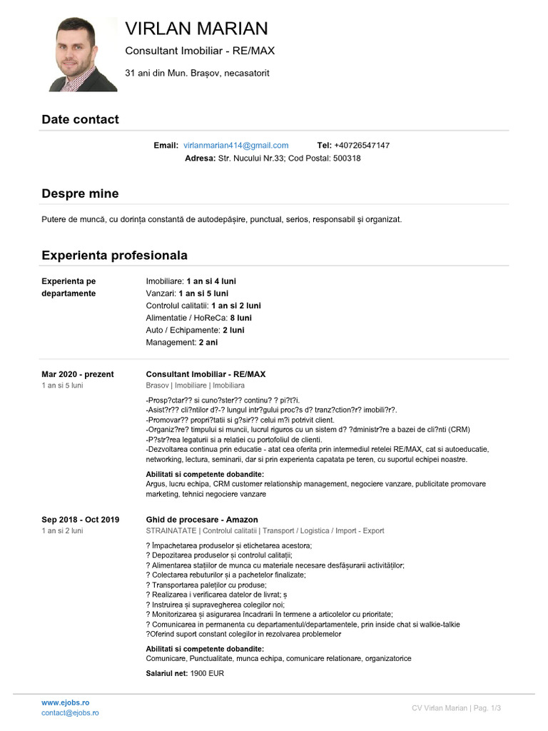 CV Virlan Marian Ro | PDF