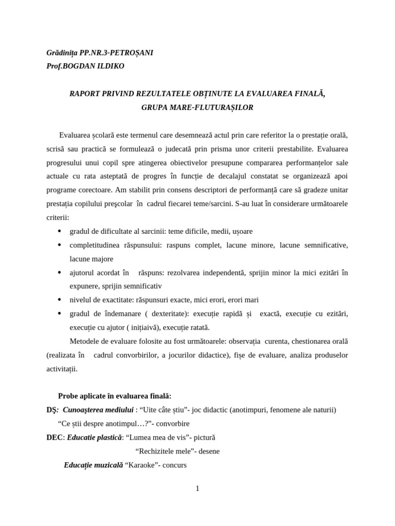 Model Report de Evaluare | PDF