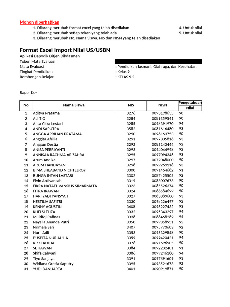 format-nilai-us-usbn-20232-KELAS - 92-Pendidikan Jasmani, Olahraga, Dan Kesehatan | PDF