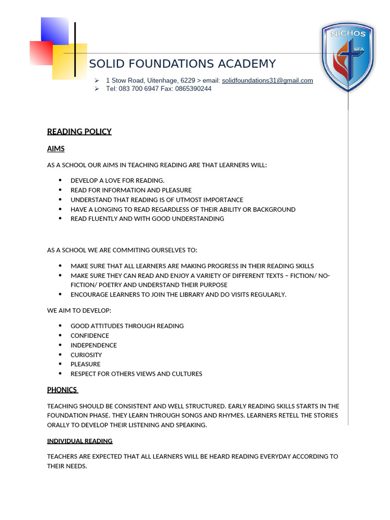 Reading Policy Overview | PDF
