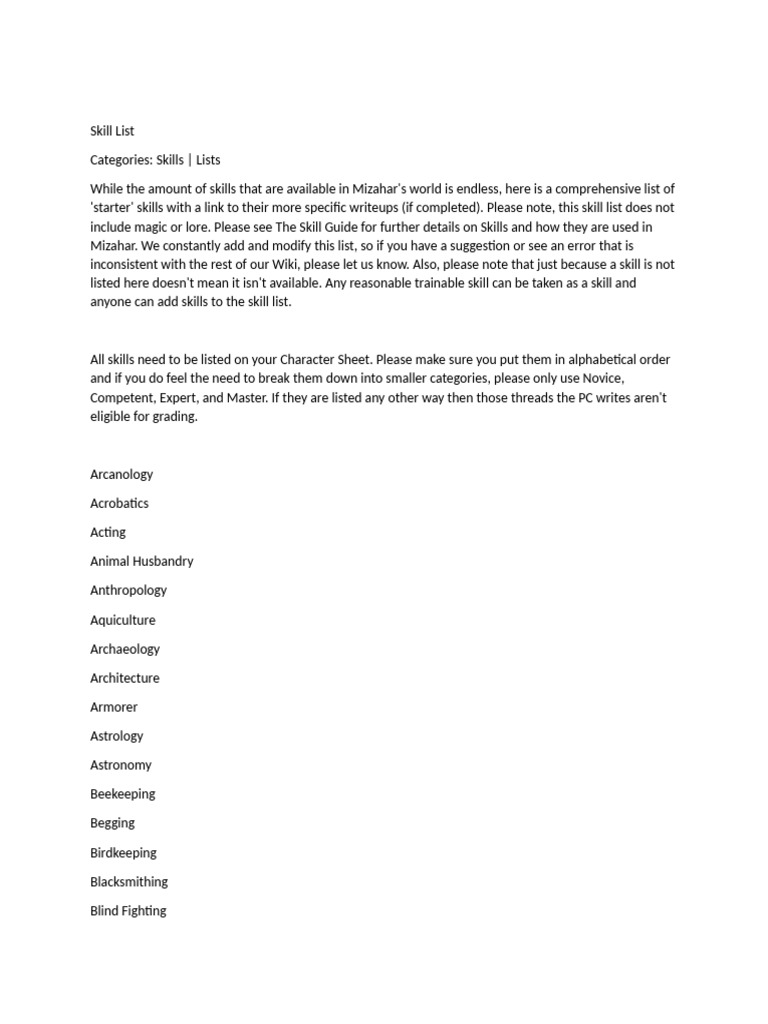 Skill List | PDF