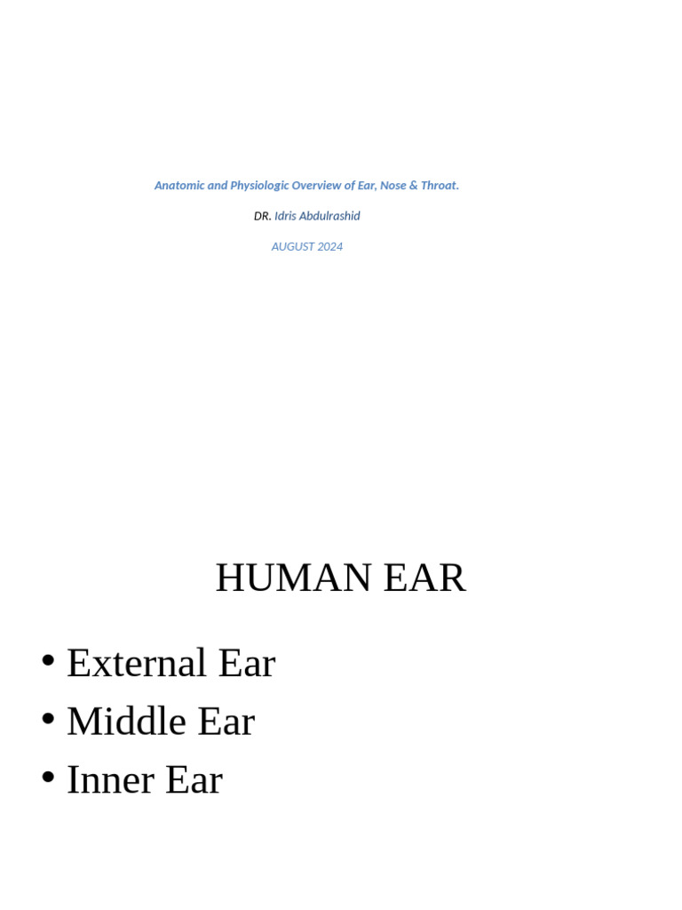 Anatomy and Physiology of Ent-1 | PDF