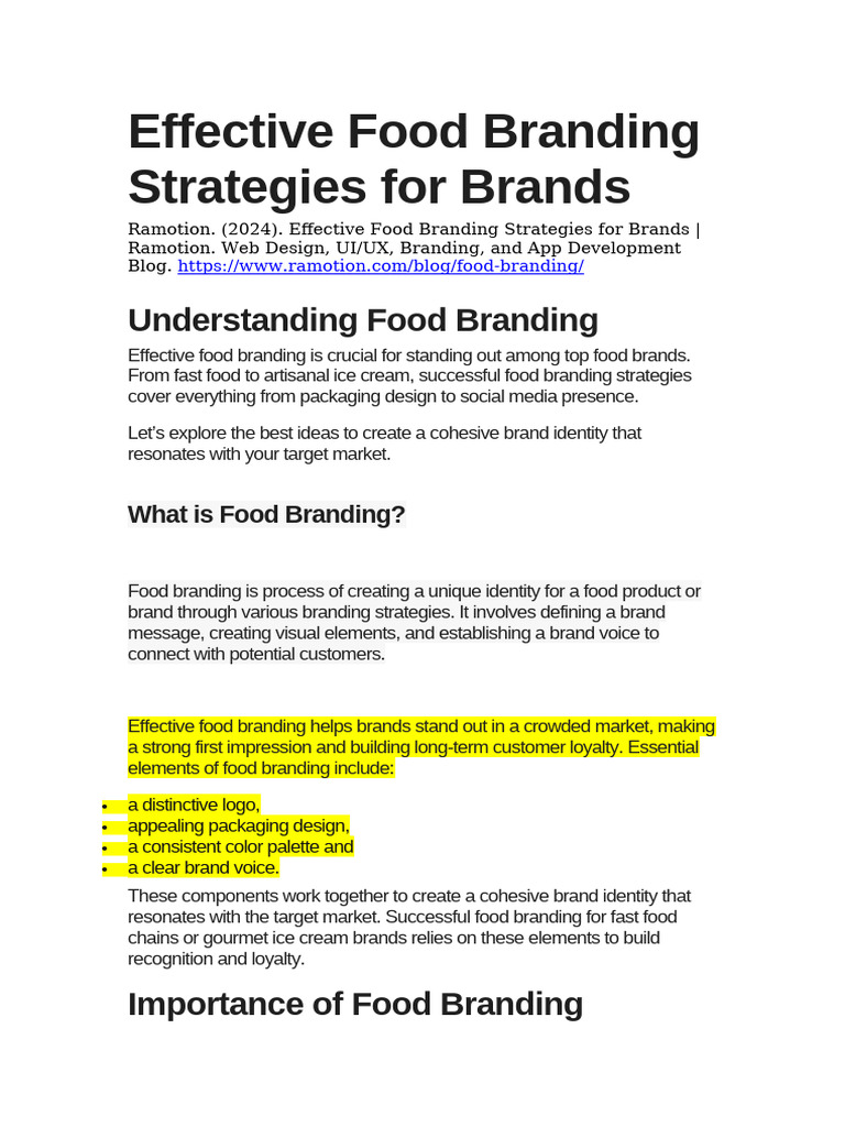 Effective Food Branding Strategies For Brands | PDF