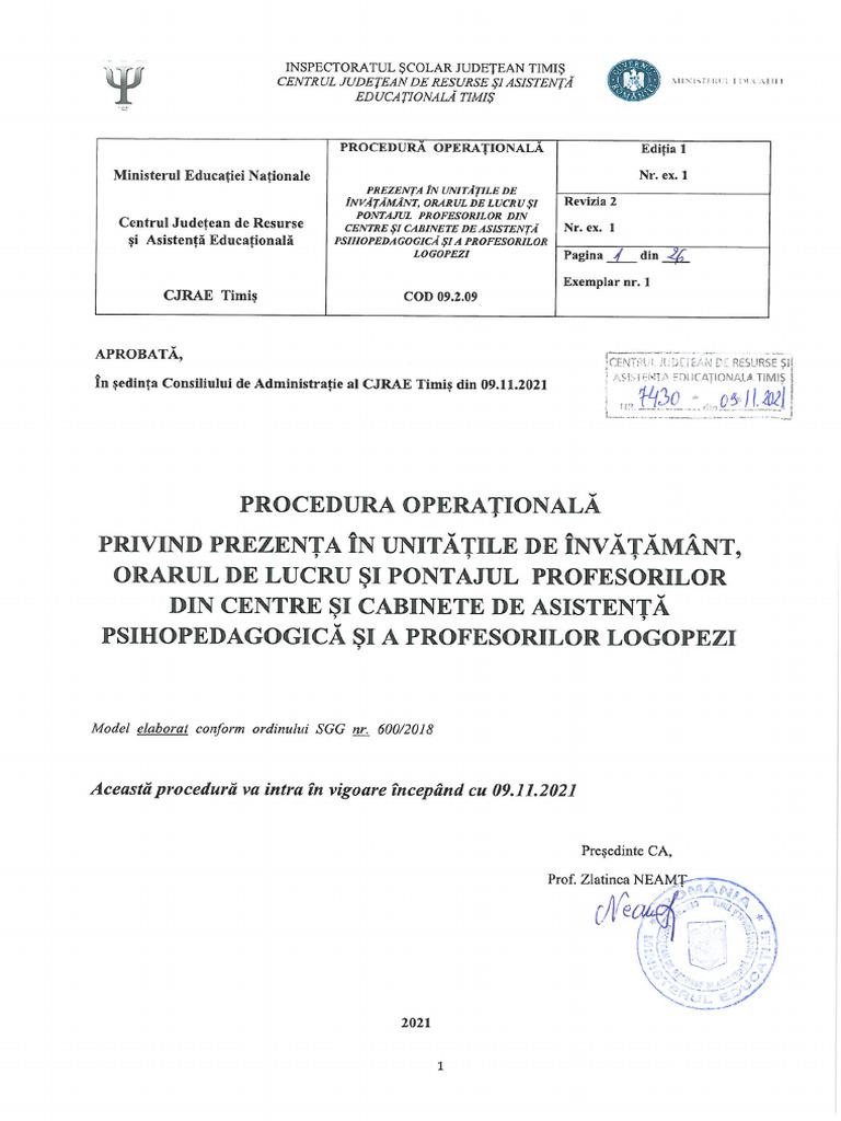 Procedura Pontaj 2021-2022 | PDF