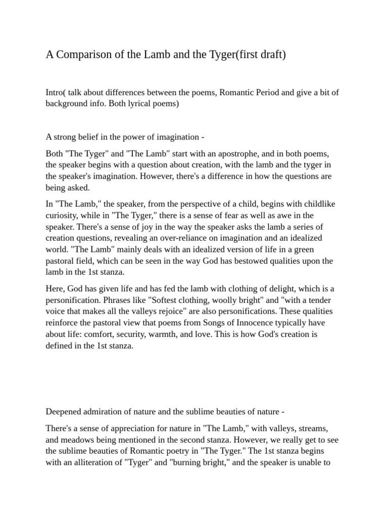 A Comparison of The Lamb and The Tyger (Draft) | PDF