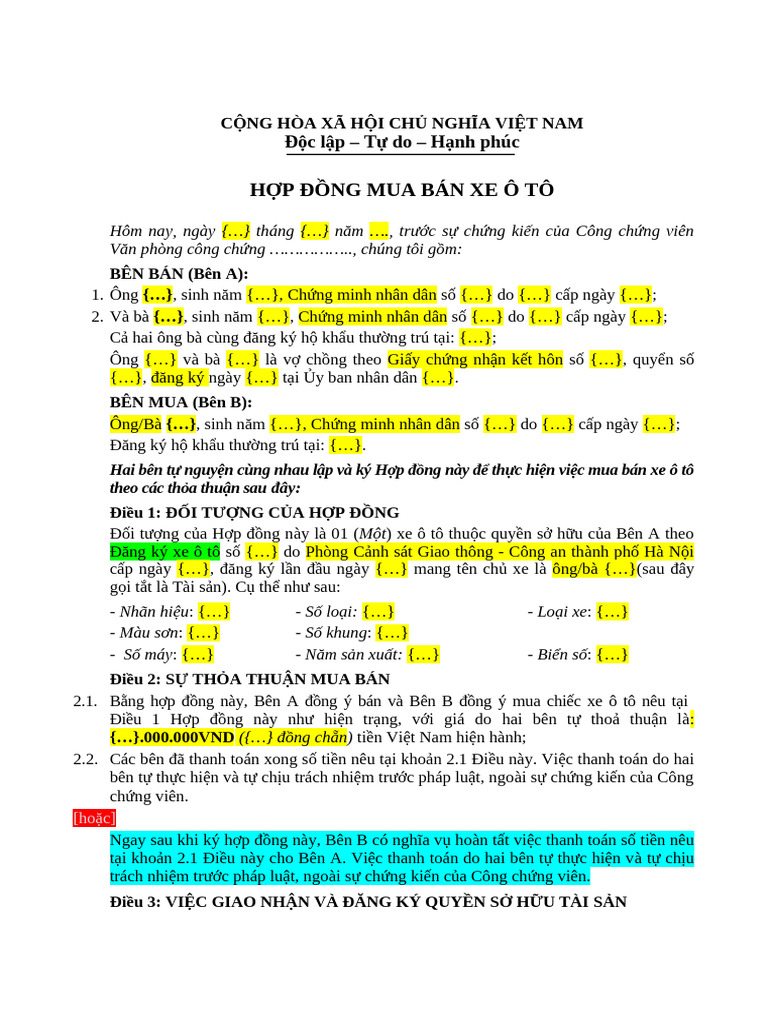 Mau 01 Tang Cho o To | PDF | Vietnam