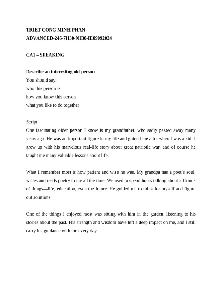 CA1 Speaking Script | PDF