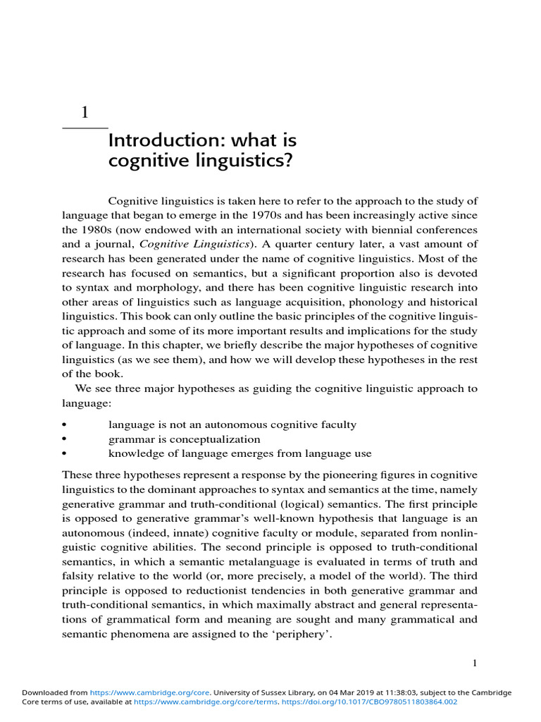 Introduction What Is Cognitive Linguistics | PDF