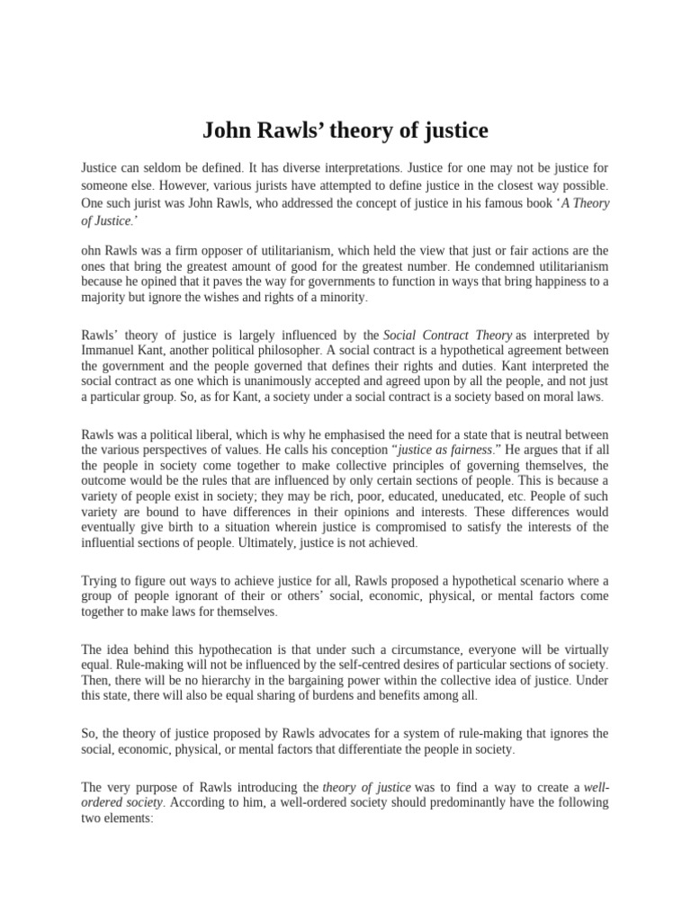 John Rawls' Theory of Justice Explained | PDF | Justice | Crime & Violence