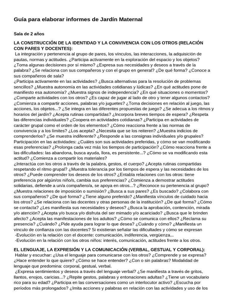 Guía para elaborar informes de Jardín Maternal | PDF Guía para elaborar informes de Jardín Maternal | PDF