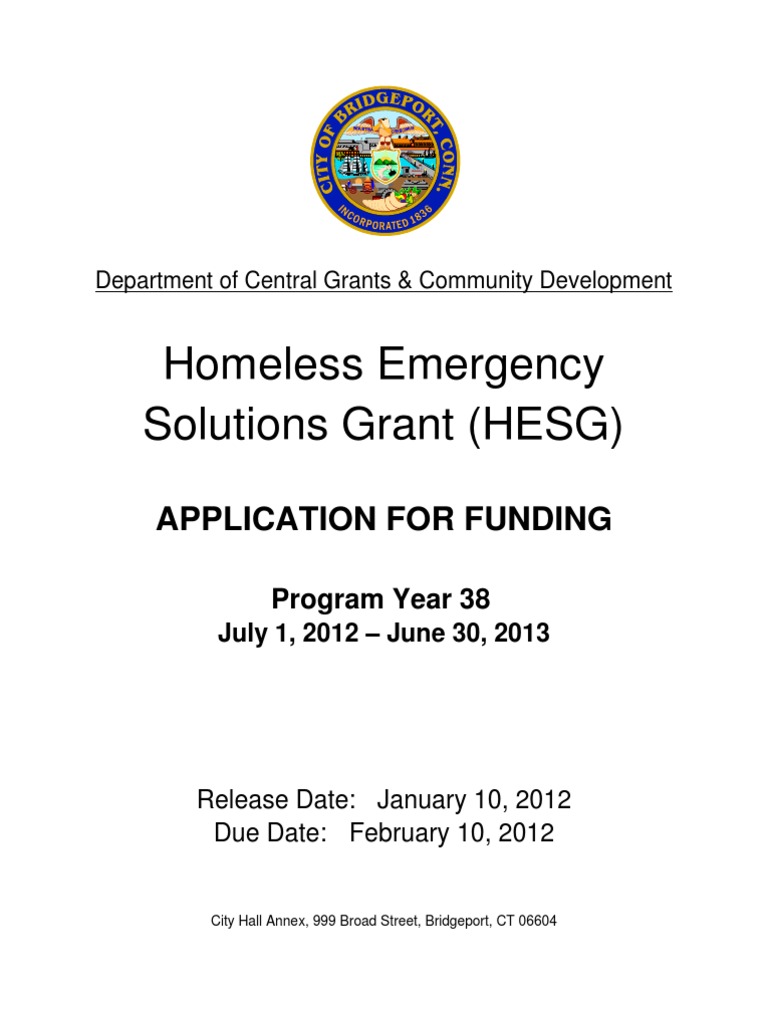 Homeless Emergency Solutions Grant Application | PDF | Homelessness ...