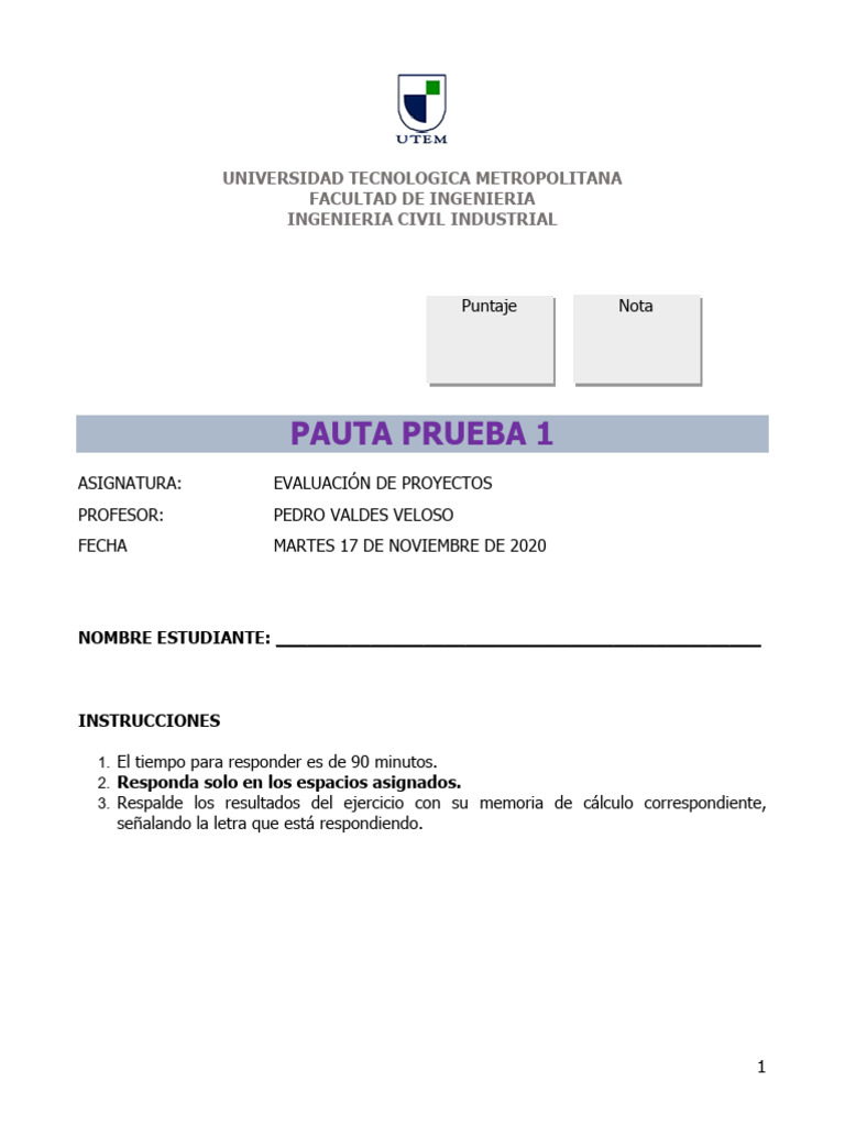 Pauta Prueba 1 | PDF