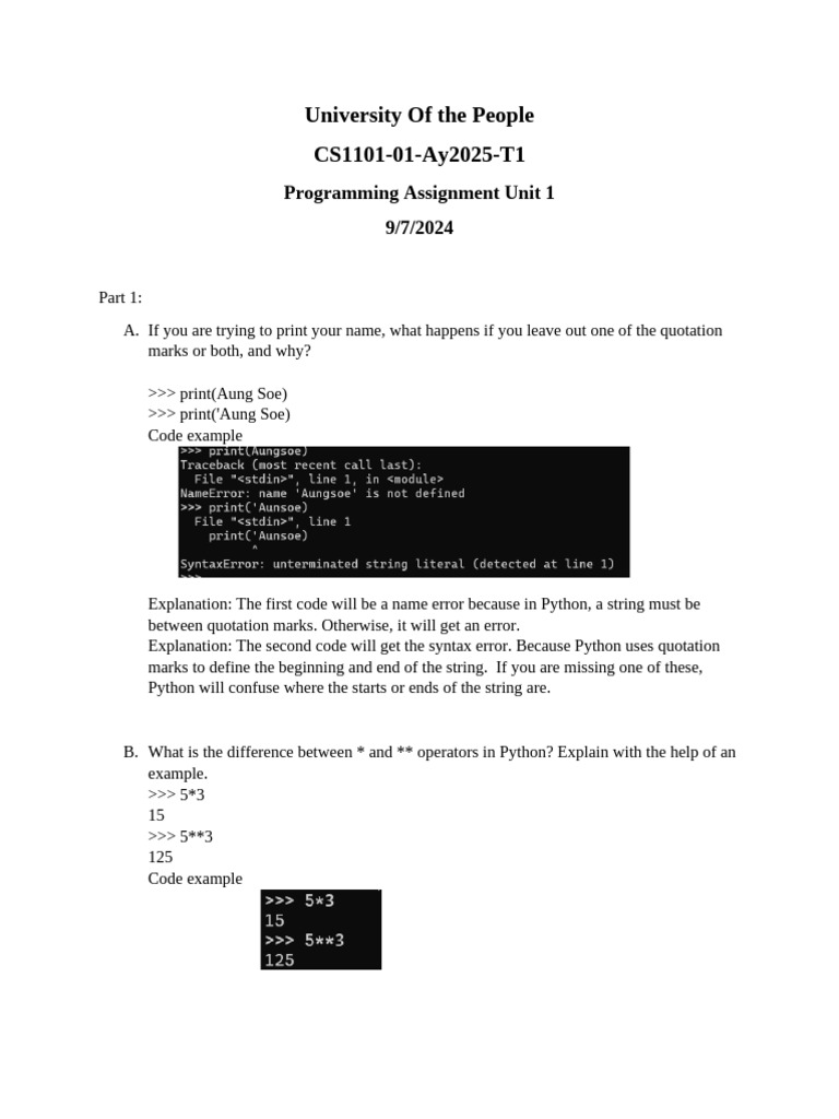 CS1101 Programming Assignment Unit 1 | PDF CS1101 Programming Assignment Unit 1 | PDF