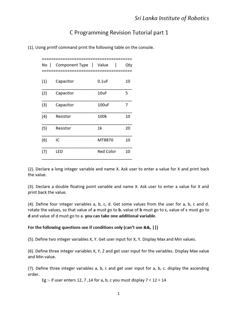 C Programming Revision Tutorial Part 1 | PDF C Programming Revision Tutorial Part 1 | PDF