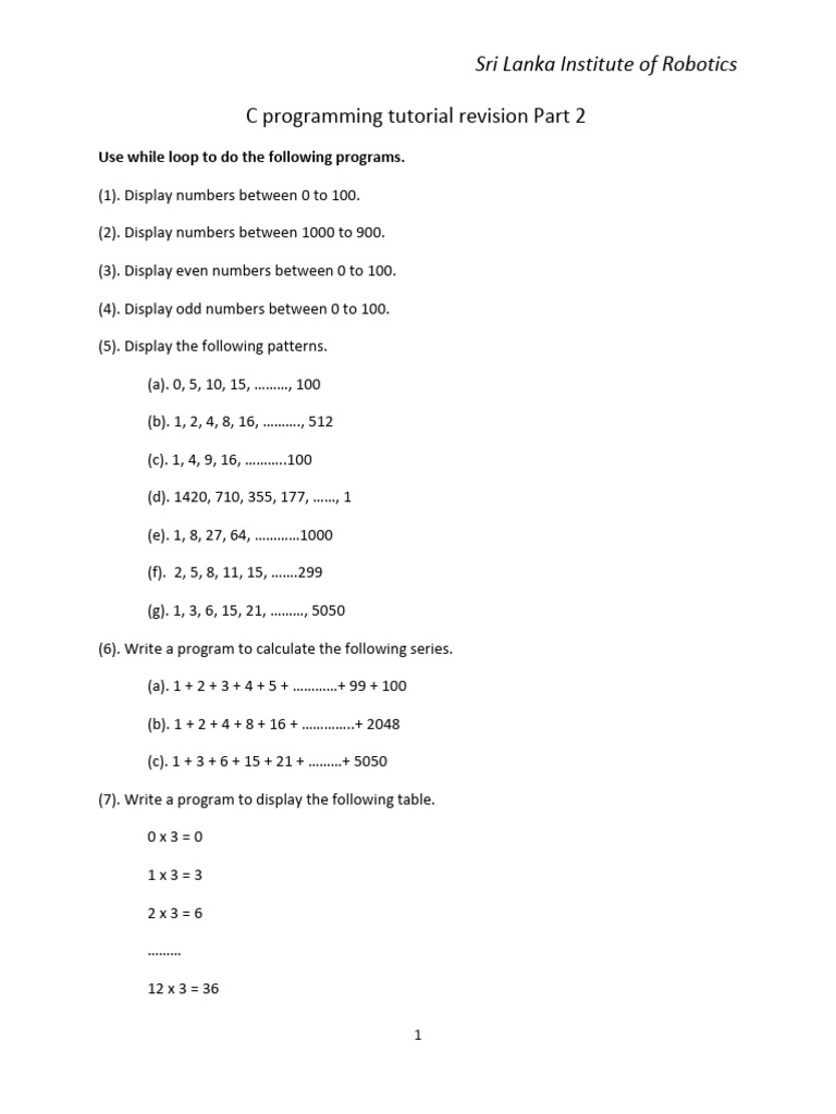 C Programming Revision Tutorial Part 2 | PDF