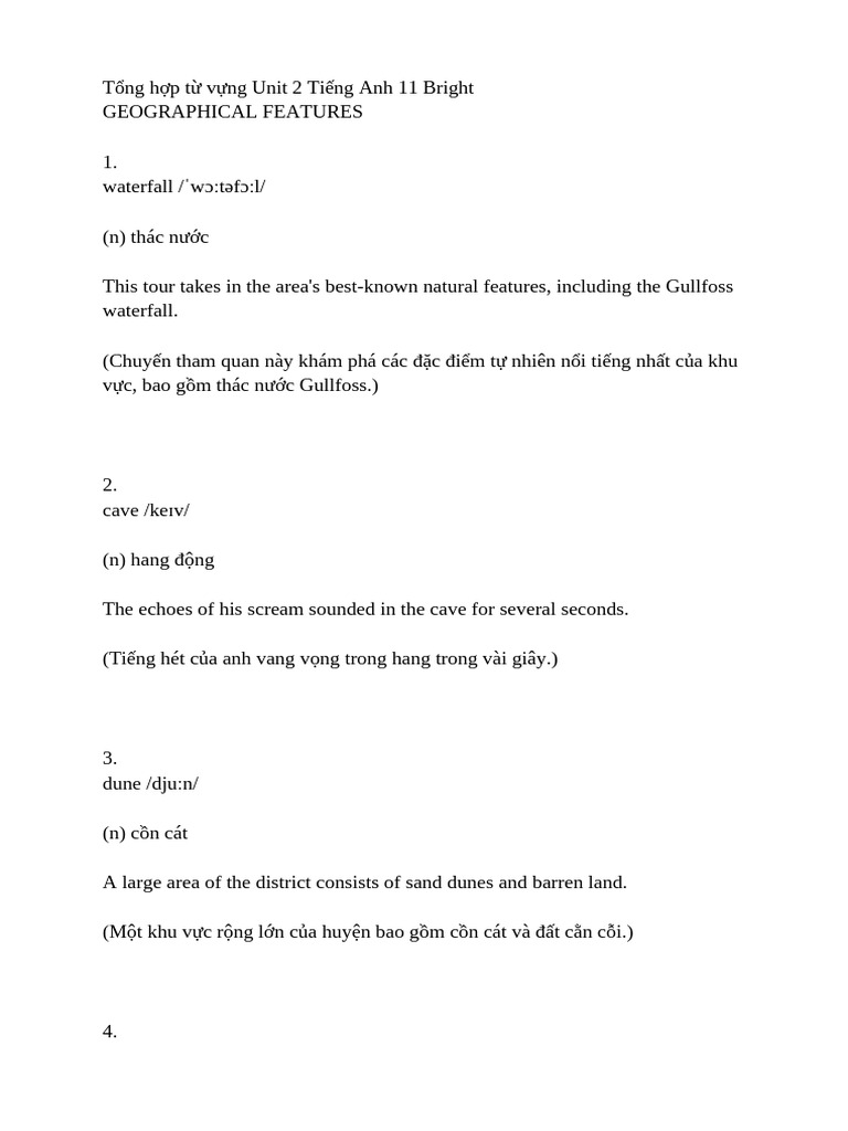 Tu Vung Unit 2 Bright 11 | PDF