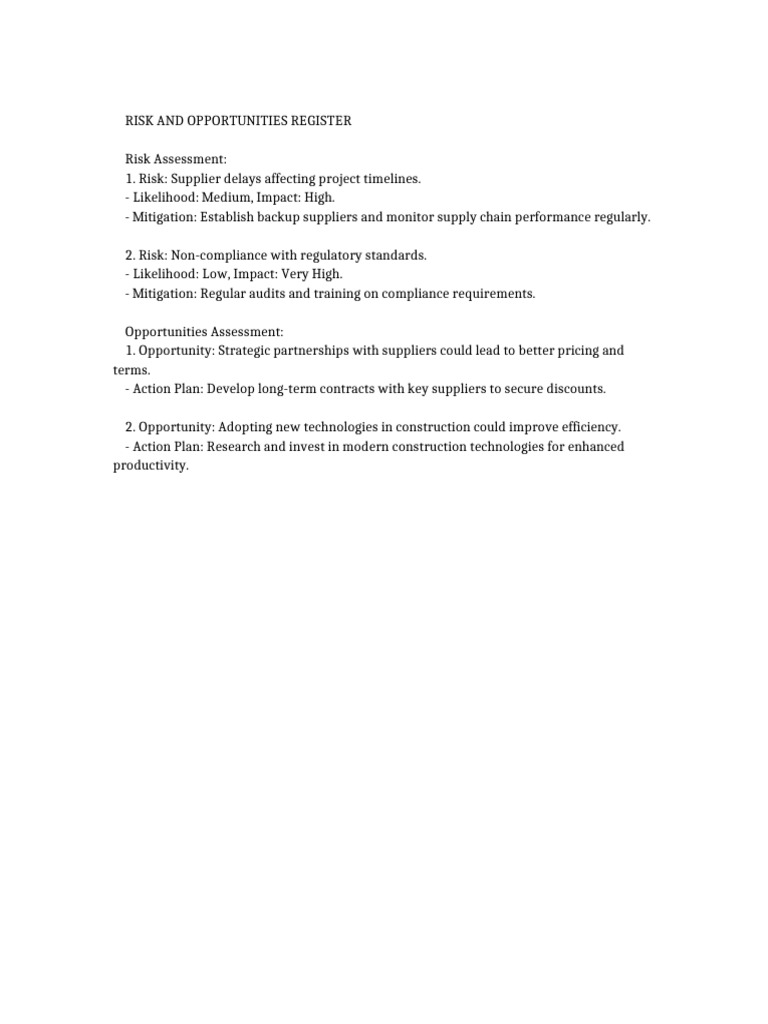 Risk and Opportunities Register | PDF