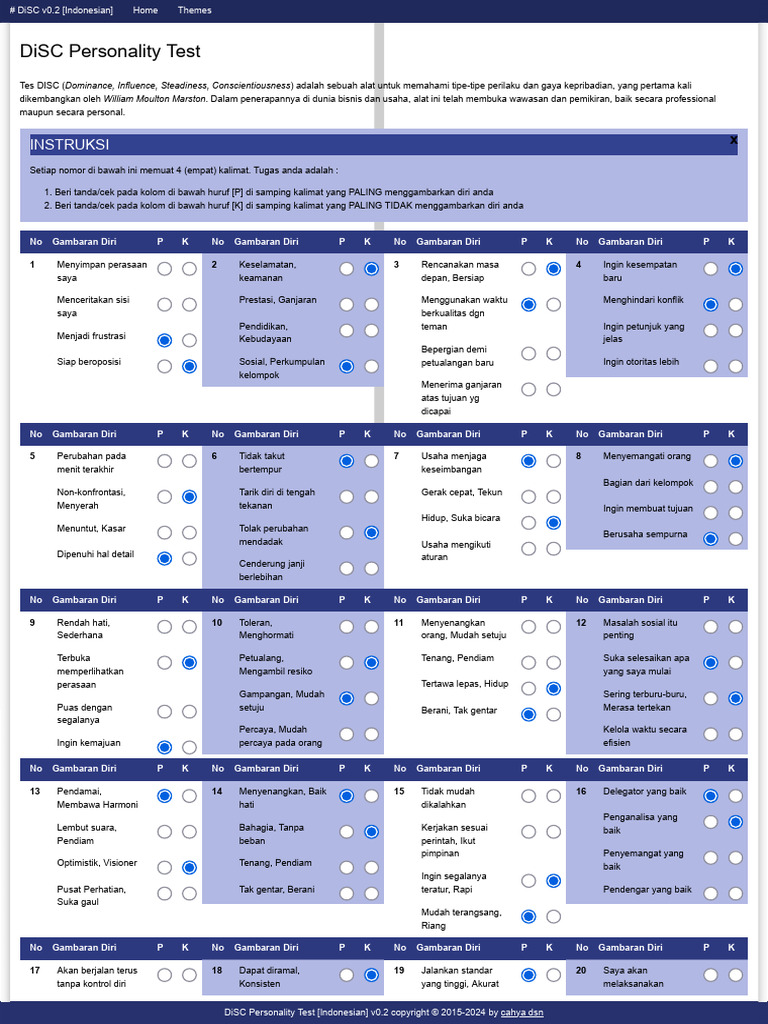 Disc Personality Test: Instruksi | PDF