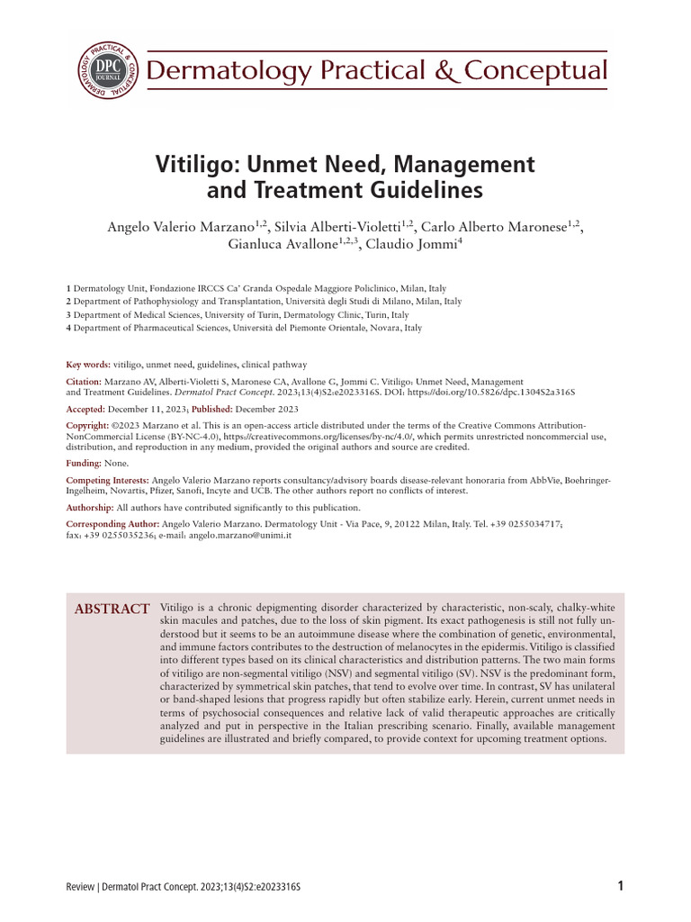 Vitiligo: Unmet Need, Management and Treatment Guidelines | PDF