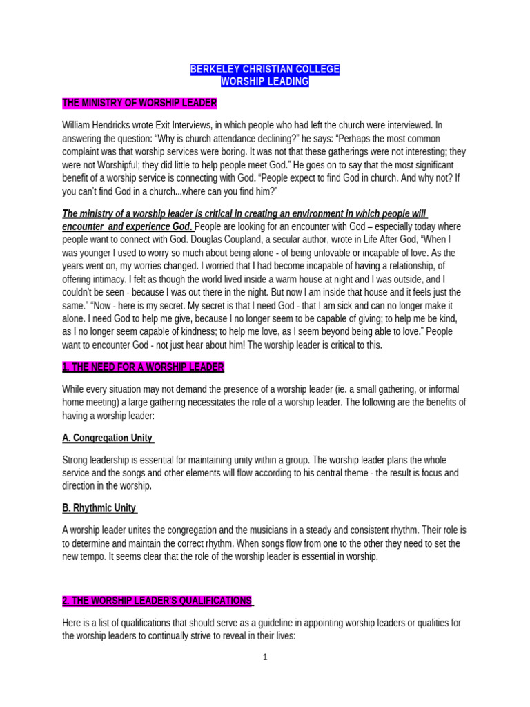The Ministry of Worship Leader | PDF | Worship | Self-Improvement