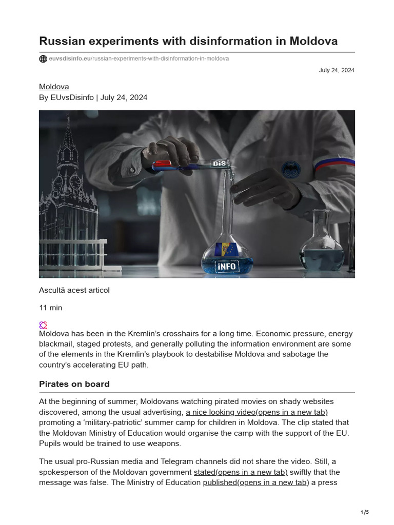 Euvsdisinfo - Eu-Russian Experiments With Disinformation in Moldova | PDF