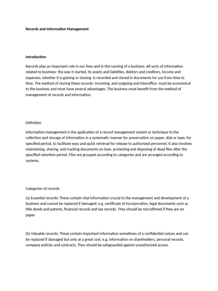 Handout 5 RECORDS AND INFORMATION MANAGEMENT | PDF