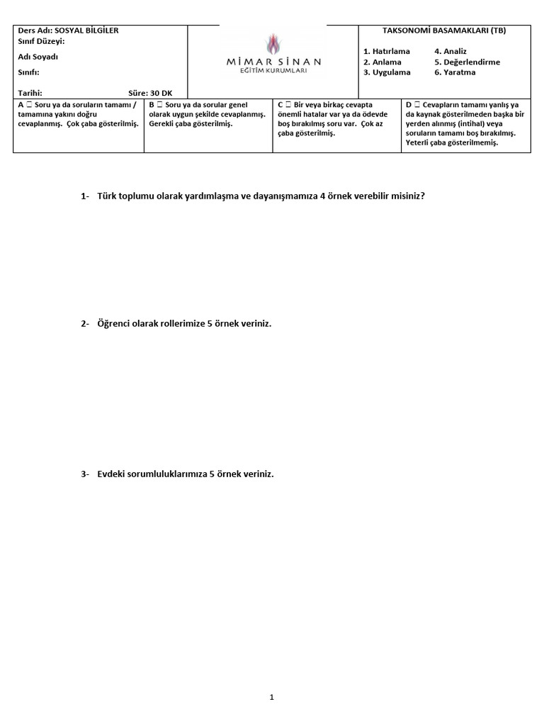 Sinif Odev 1-1 | PDF
